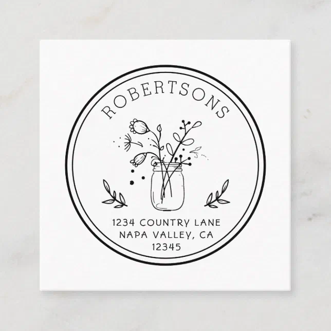 Round Logo Mason Jar Flowers Square Business Card | Zazzle
