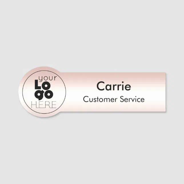 Round Logo Metallic Blush Pink Staff Name Tag | Zazzle