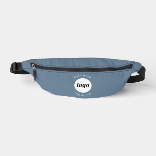 Round Logo Text Promotional Business Blue Gray Fanny Pack | Zazzle