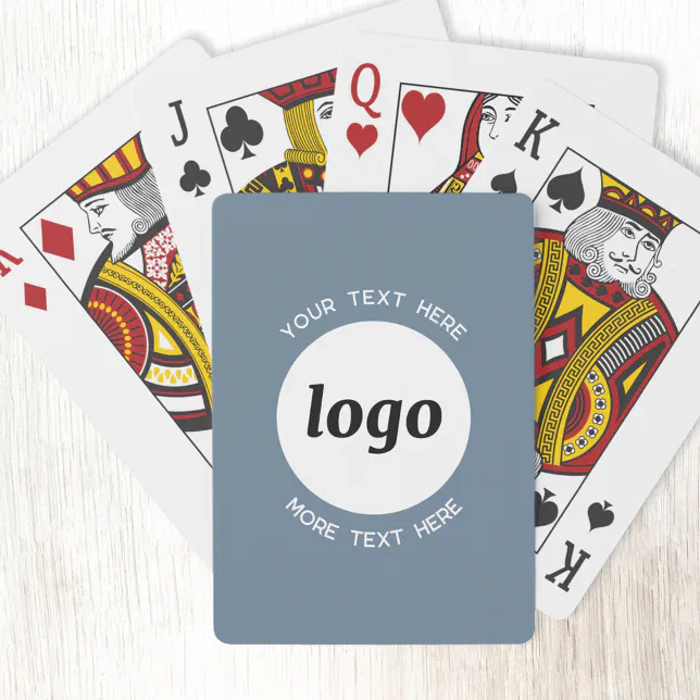 Round Logo Text Promotional Business Blue Gray Poker Cards | Zazzle