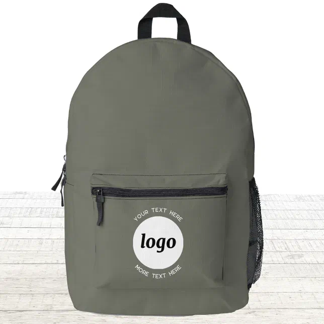 Round Logo Text Promotional Business Sage Green Printed Backpack | Zazzle
