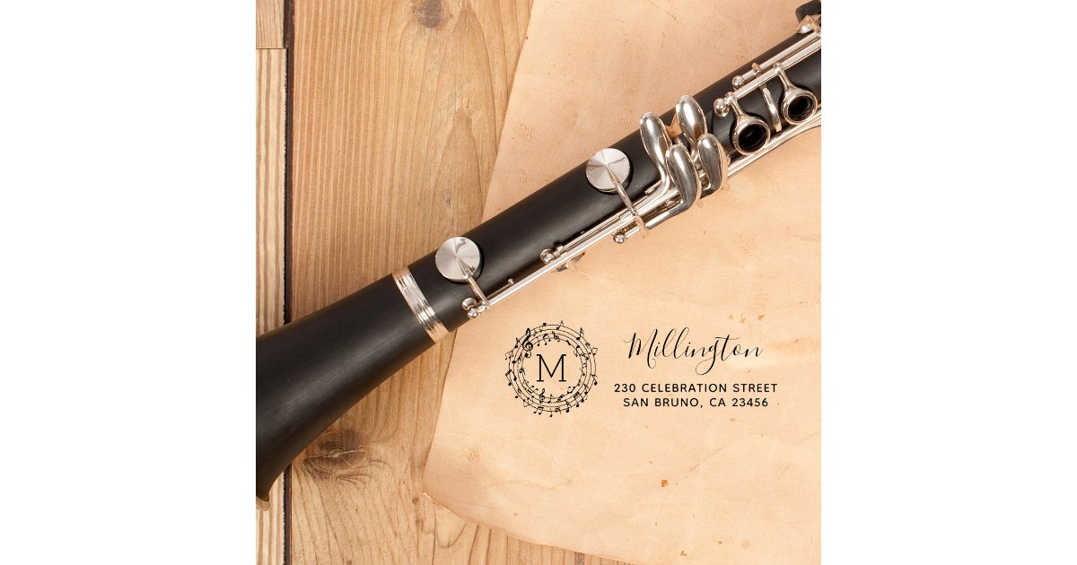 Round Musical Notes Name Script & Return Address Self-inking Stamp | Zazzle