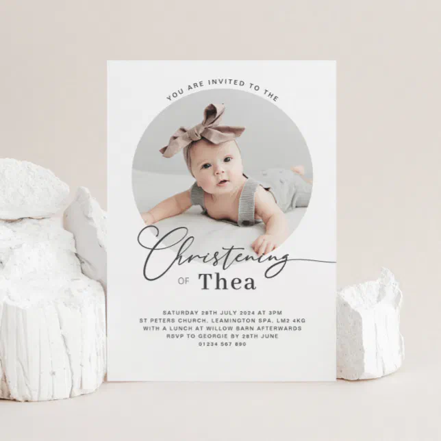 Round Photo Christening Invitation | Zazzle