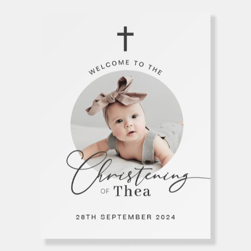 Round Photo Christening - Welcome Sign | Zazzle