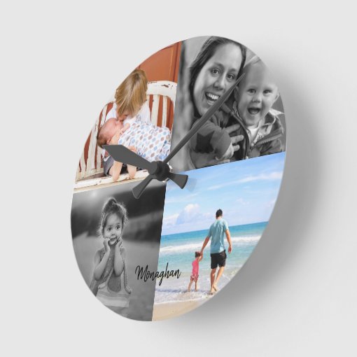 Round Photo Collage Round Clock | Zazzle