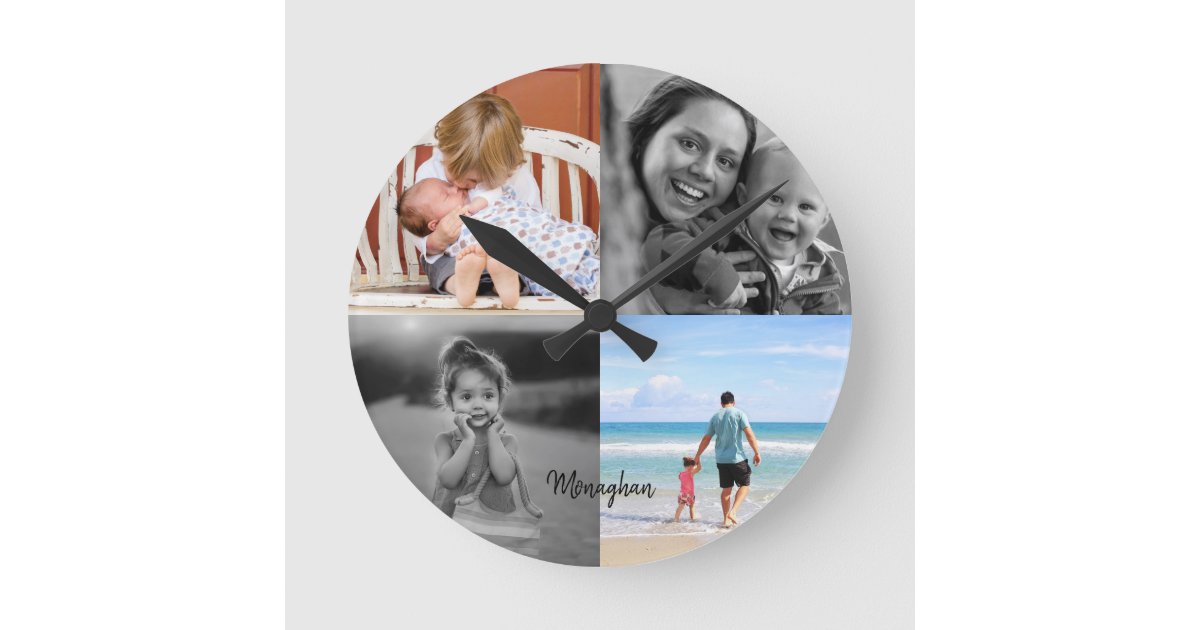 Round Photo Collage Round Clock | Zazzle
