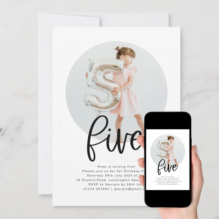 Round Photo Five Birthday Invitation | Zazzle