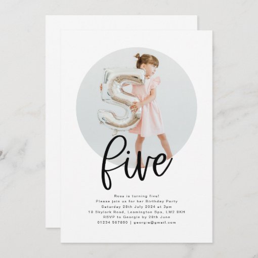 Round Photo Five Birthday Invitation | Zazzle