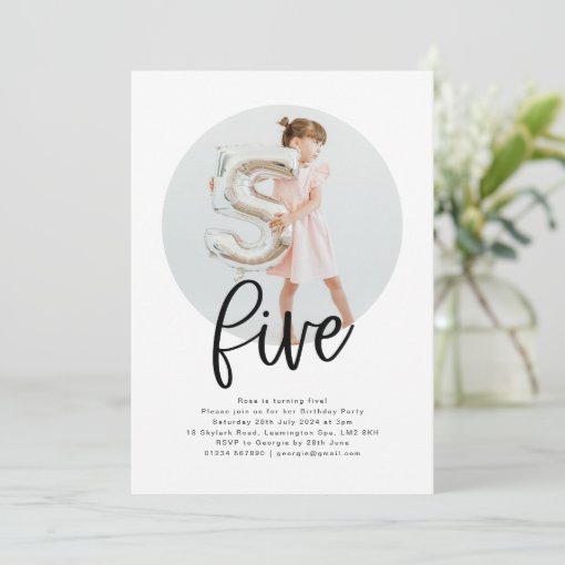Round Photo Five Birthday Invitation | Zazzle