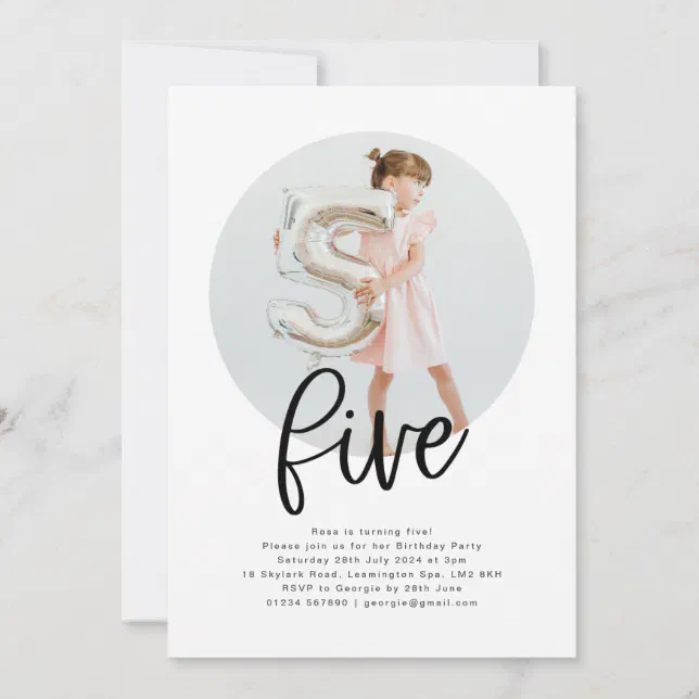 Round Photo Five Birthday Invitation | Zazzle