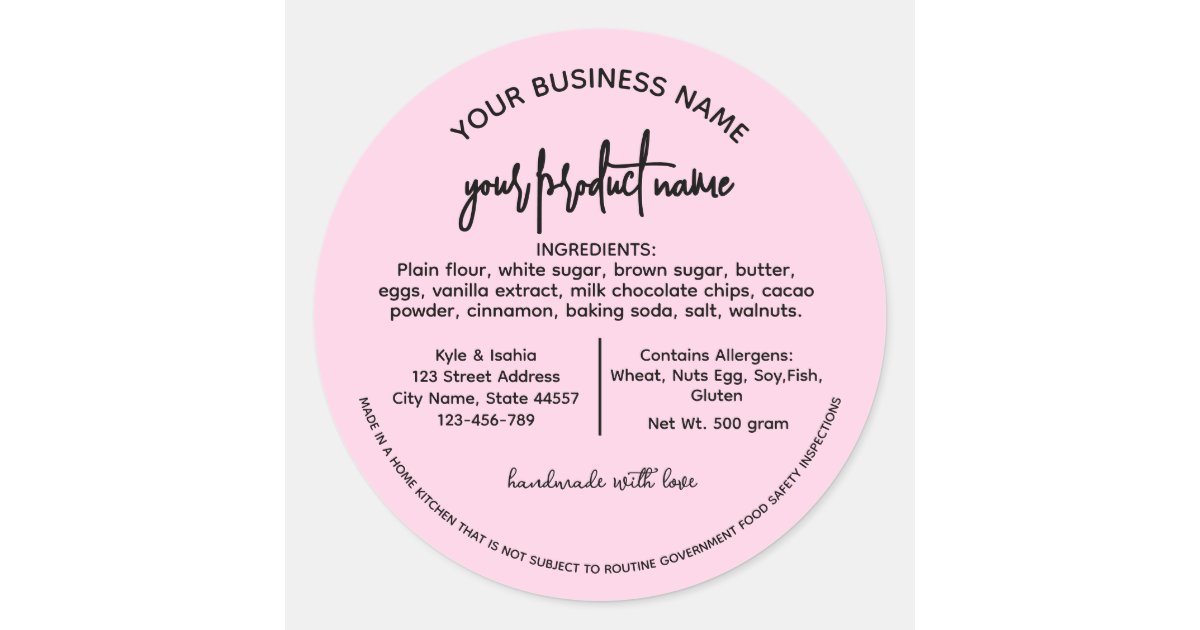 Round Pink Texas Cottage Law Food label sticker | Zazzle