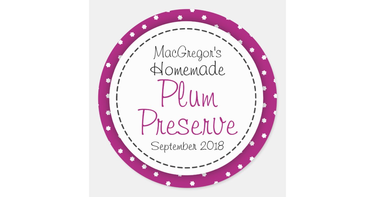 Round plum preserve or jam jar food label | Zazzle