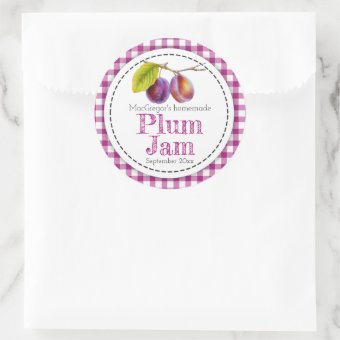 Round plum preserve or jam jar food label | Zazzle