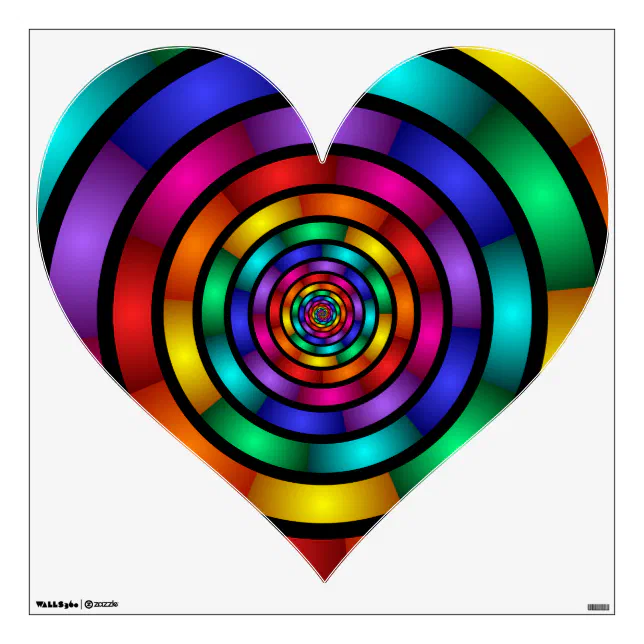 Round Psychedelic Colorful Modern Fractal Heart Wall Decal | Zazzle