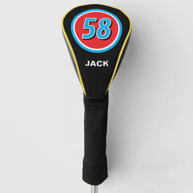 Round race car number logo personalized golf head cover | Zazzle