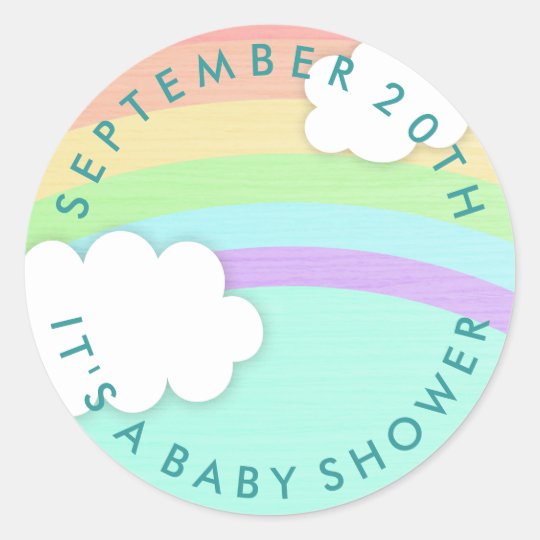 Round Rainbow Gender Neutral Baby Shower Stickers | Zazzle.com