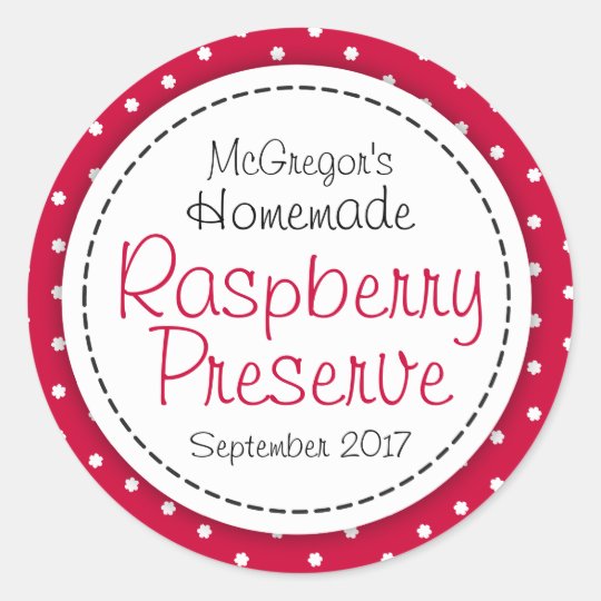 Round raspberry preserve or jam jar food label | Zazzle.com