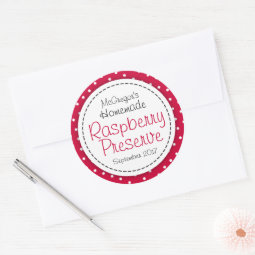 Round raspberry preserve or jam jar food label | Zazzle