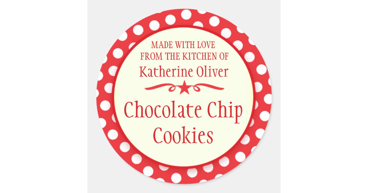 Round red cookie exchange baking gift stickers | Zazzle