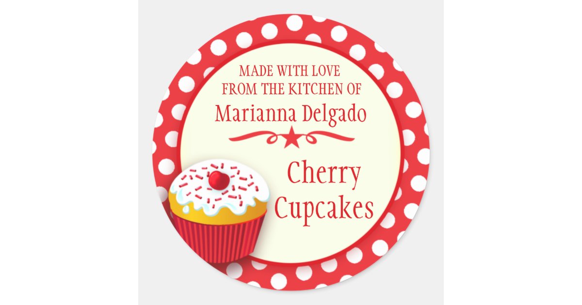 Round red cupcake baking gift stickers | Zazzle