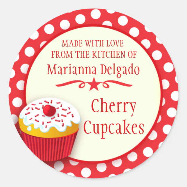 Round red cupcake baking gift stickers | Zazzle