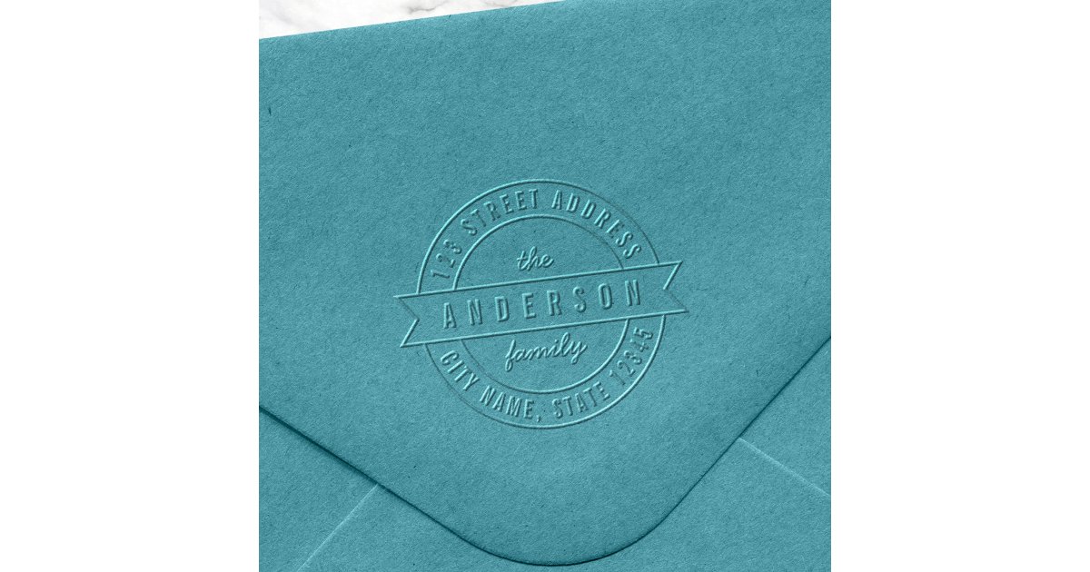 Round Ribbon Modern Family Name Return Address Embosser | Zazzle