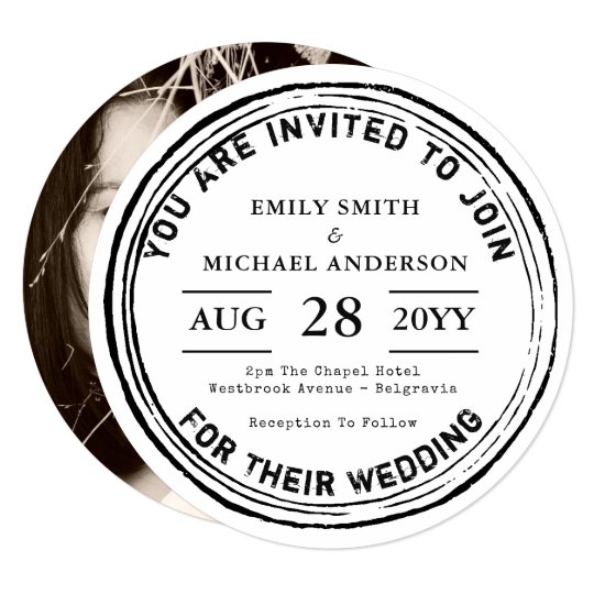 Round Rustic Wedding Invitation Ink Stamp Photo | Zazzle.com