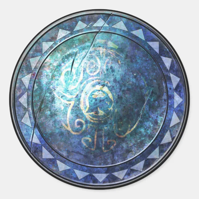 Round Shield Sticker - Blue Sun Emblem | Zazzle