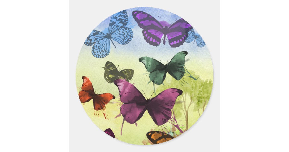 Round Sticker, Glossy, Large, 3 inch BUTTERFLIES Classic Round Sticker ...