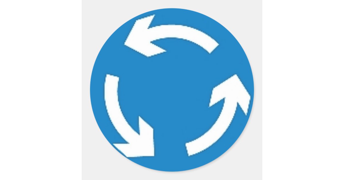 Round sticker with roundabout sign. | Zazzle