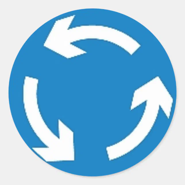 Round sticker with roundabout sign. | Zazzle