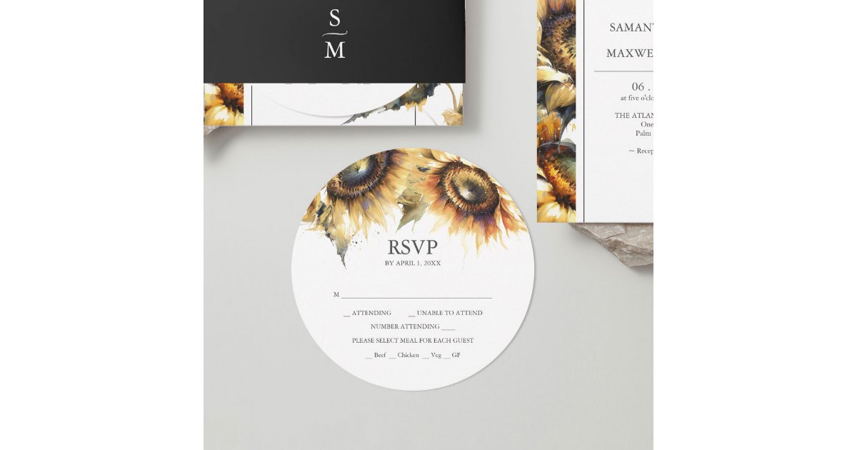 Round Sunflower RSVP Card Stackable Invitations | Zazzle