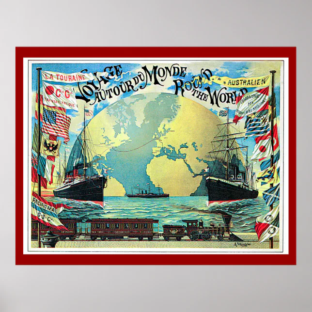 Round the World Voyage, 1890 Vintage Travel Poster | Zazzle