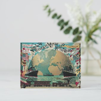 Round The World Voyage Vintage Poster Art Postcard | Zazzle
