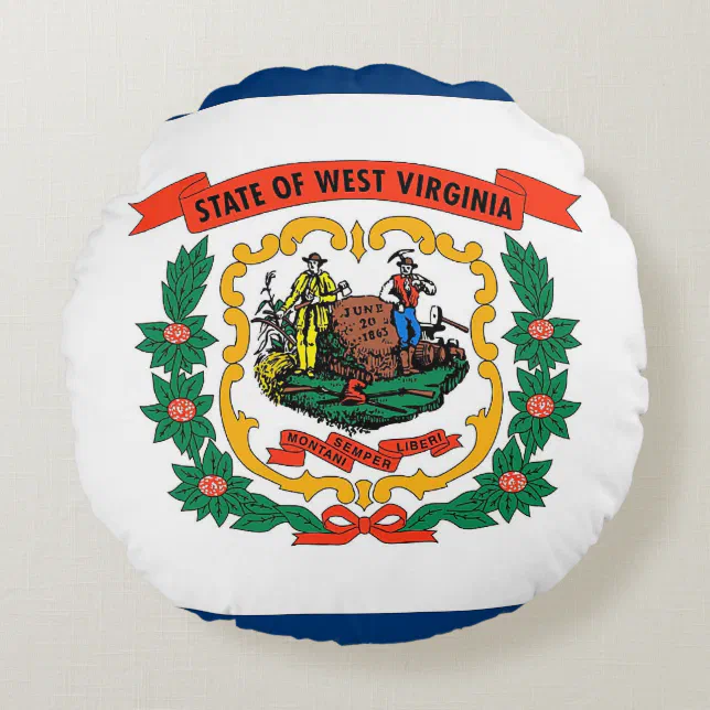 Round Throw Pillow with flag of West Virginia, USA | Zazzle