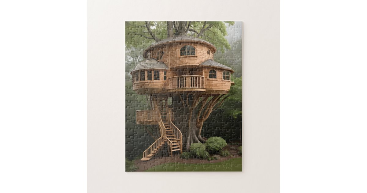 Round tree house jigsaw puzzle | Zazzle