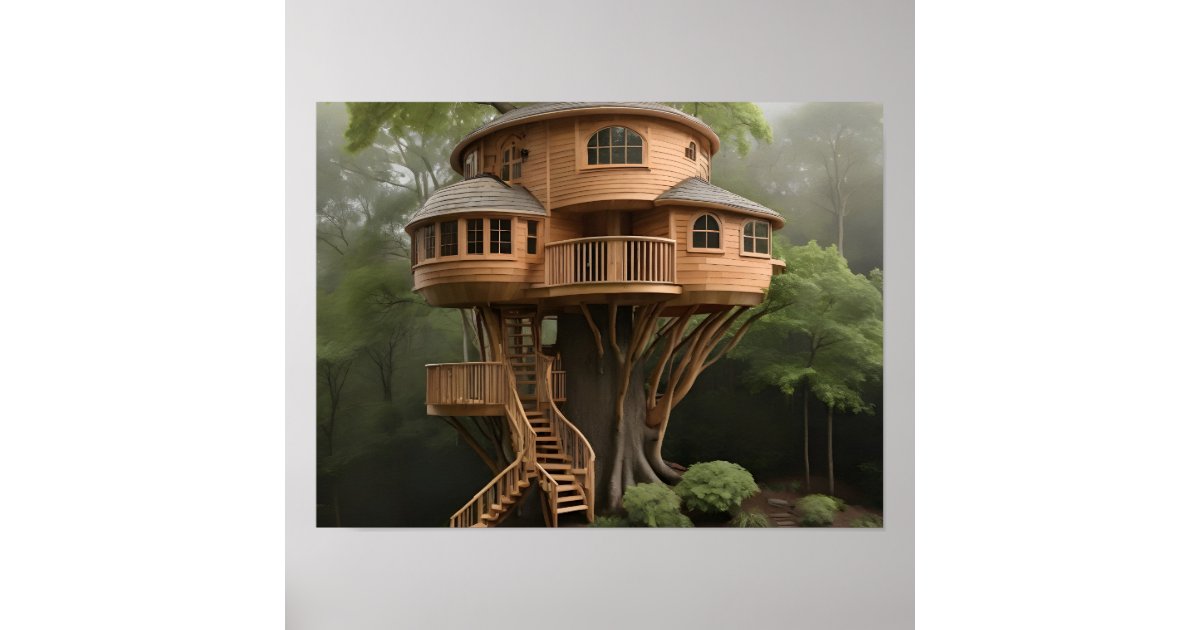Round tree house poster | Zazzle