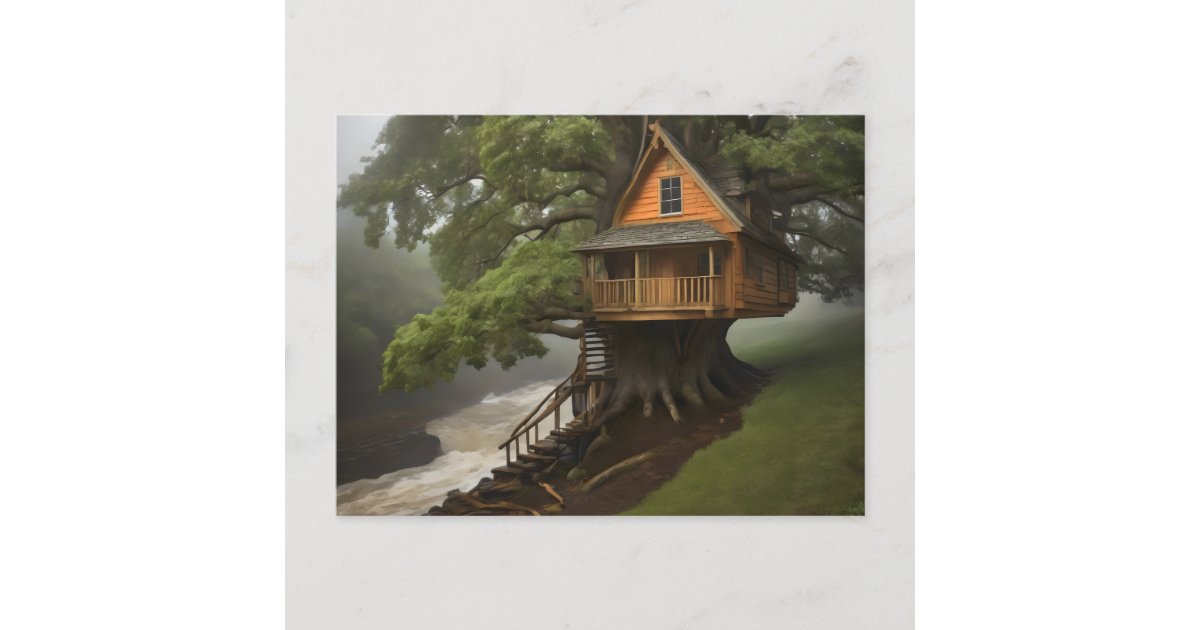 Round tree house poster postcard | Zazzle