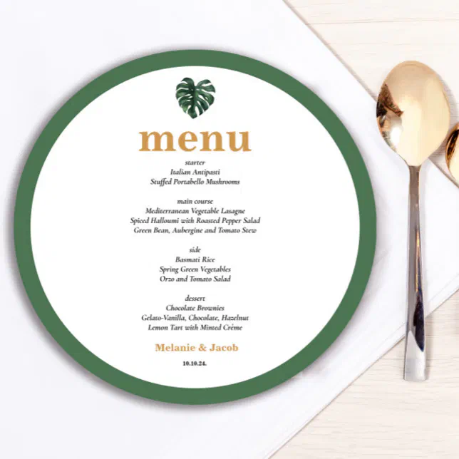 Round Tropical Palm Leaf Menu Card | Zazzle