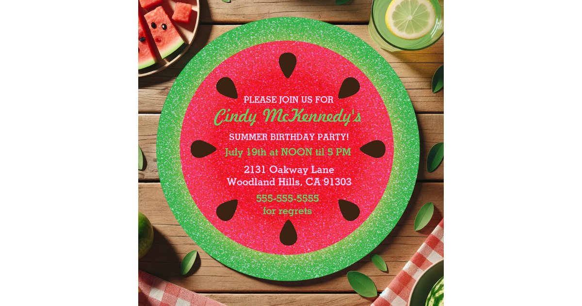 Round Watermelon Party Invitations | Zazzle