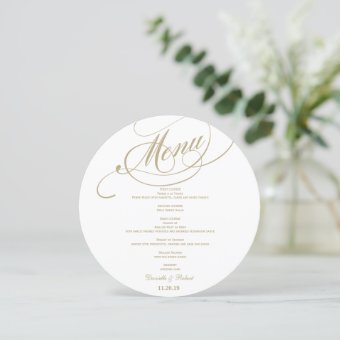 Round Wedding Dinner Menu Card For Plate | Zazzle