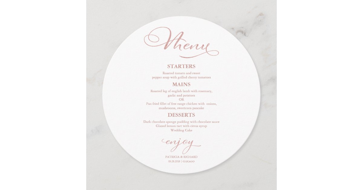 Round Wedding Menu Elegant Calligraphy | Zazzle