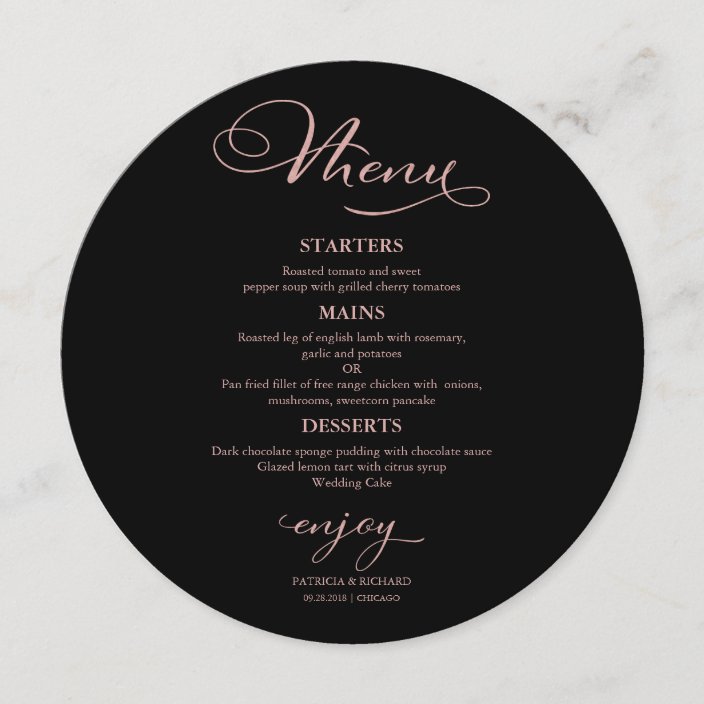 Round Wedding Menu Elegant Calligraphy | Zazzle.com