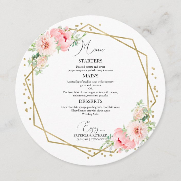 Round Wedding Menu Elegant Floral Geometric | Zazzle.com