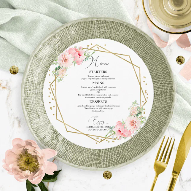 Round Wedding Menu Elegant Floral Geometric | Zazzle