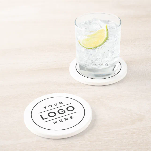 Round White Custom Business Logo Branded Coaster | Zazzle
