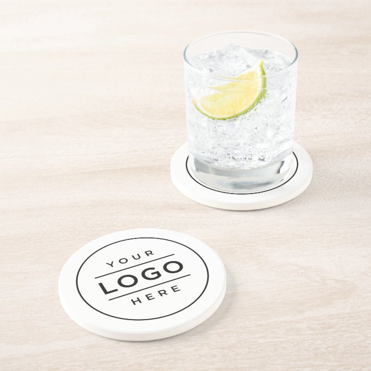 Round White Custom Business Logo Branded Coaster | Zazzle