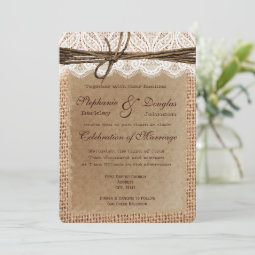 Rounded Corners Burlap Print Wedding Invitations | Zazzle