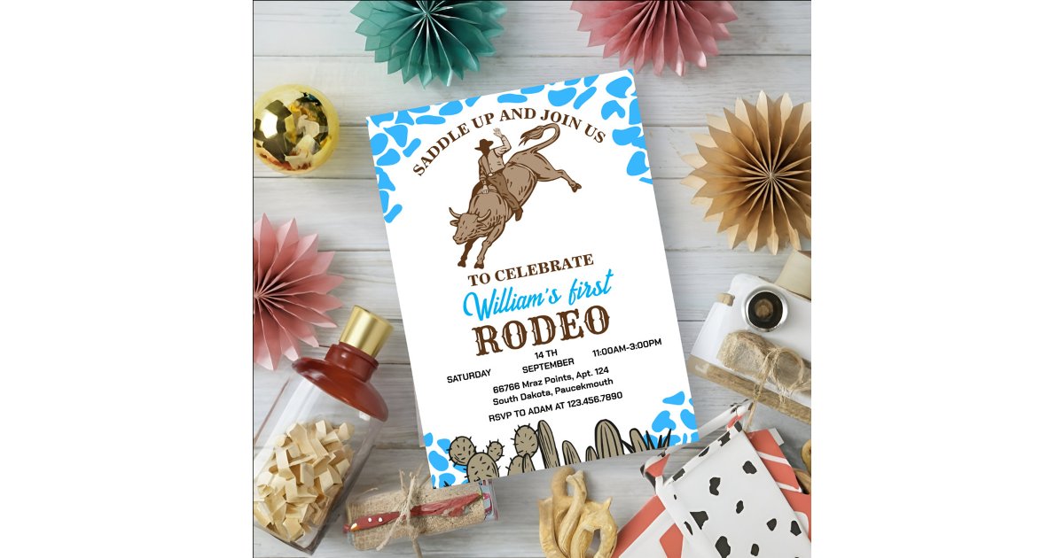 Rounded First Rodeo 1st Party Birthday Invitation | Zazzle