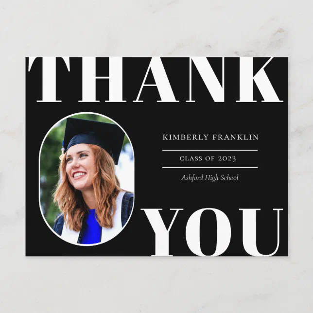 Rounded Photo Frame Graduation Thank You Postcard | Zazzle